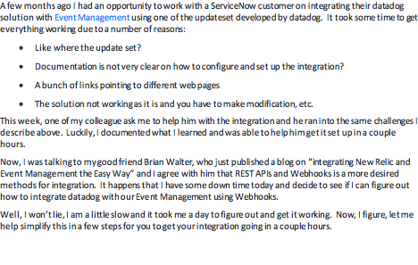Four (4) Simple Steps Integrating Datadog to Servi... - ServiceNow ...