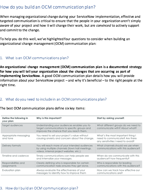 How do you build an OCM communication plan? - ServiceNow Community