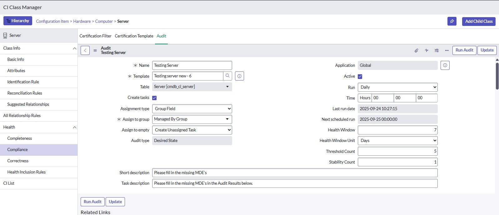 CMDB HEALTH Compliance AUDIT configuration - ServiceNow Community