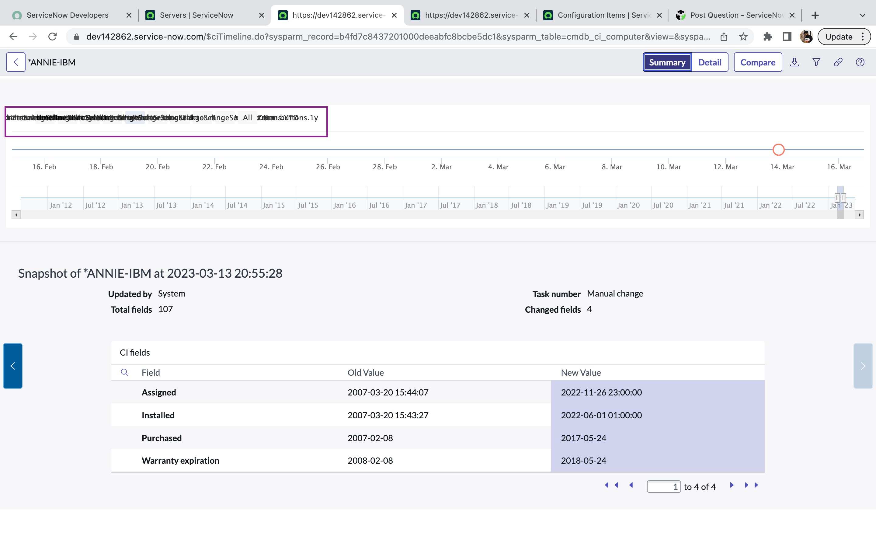Error with history timeline of a record (CI) (Utah... - ServiceNow ...