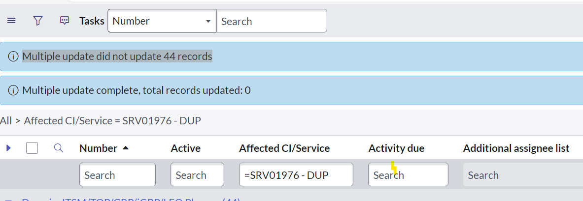 While trying to update the Affected CI field in ta... - ServiceNow ...