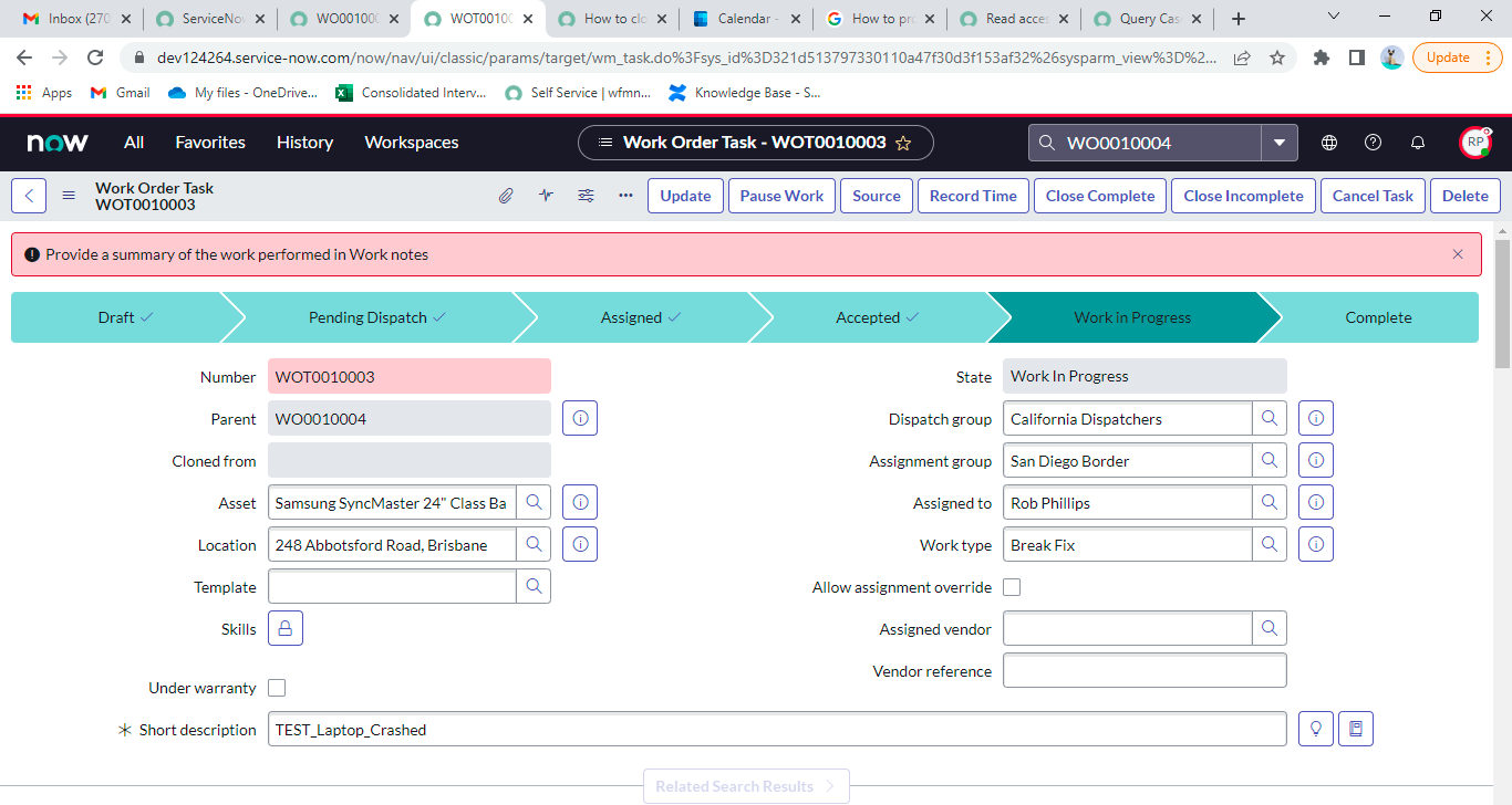 How to close a Work Order task? - ServiceNow Community