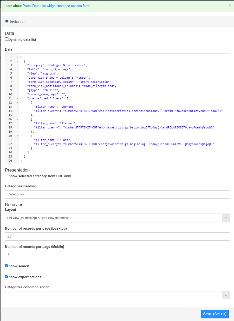 Show Outages and CIs in Portal Data List Widget on... - ServiceNow ...