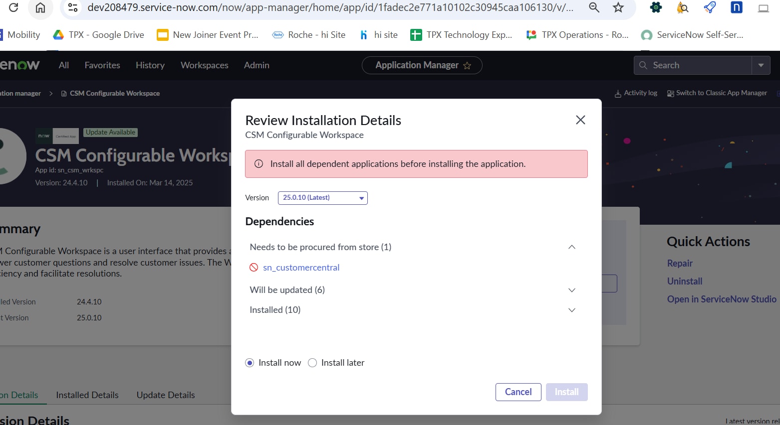 CSM Workspace is blocked with dependency from cust... - ServiceNow ...