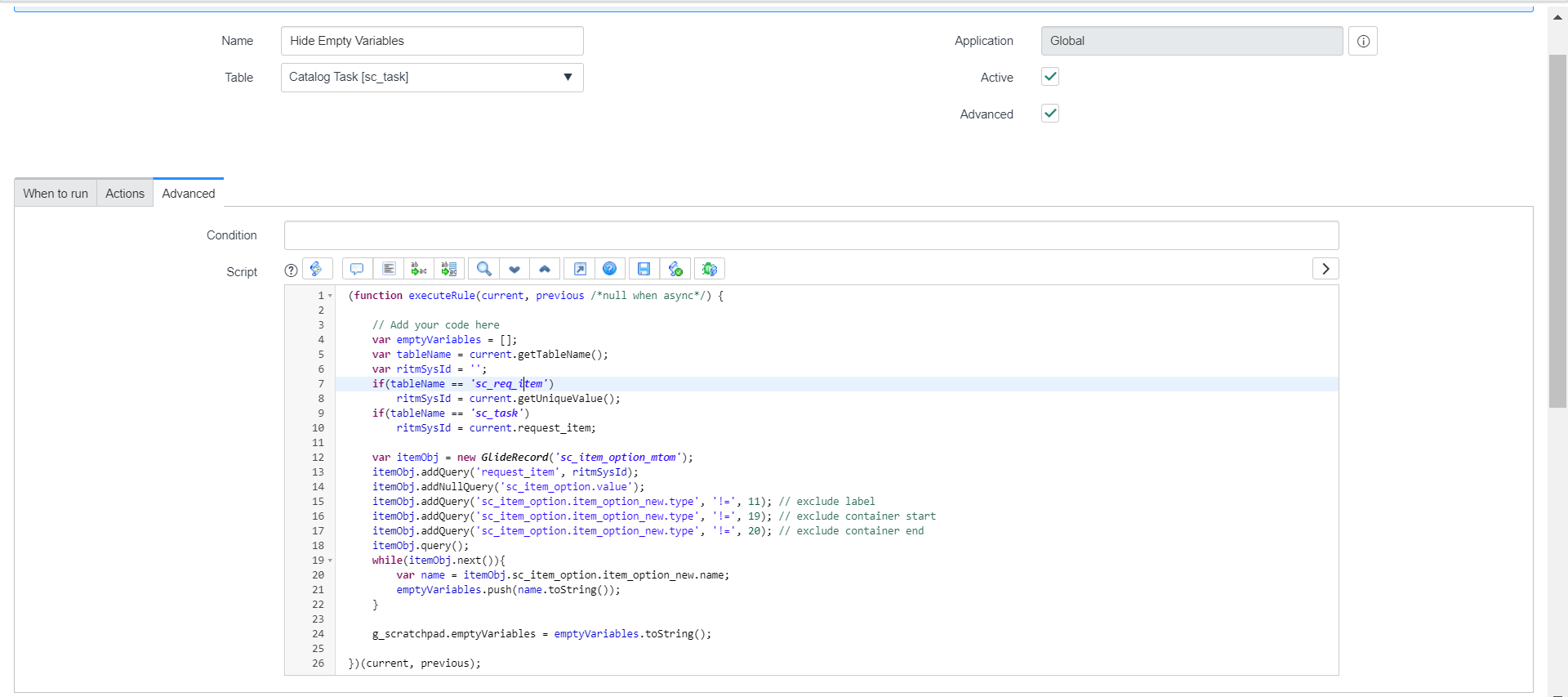 Hide Empty Variables On Ritm And Task Record Servicenow Community