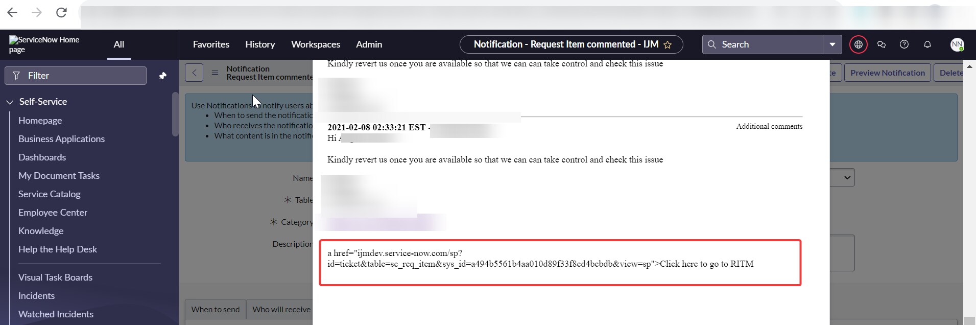 Solved: Can someone help me how to add RITM links in the n ...