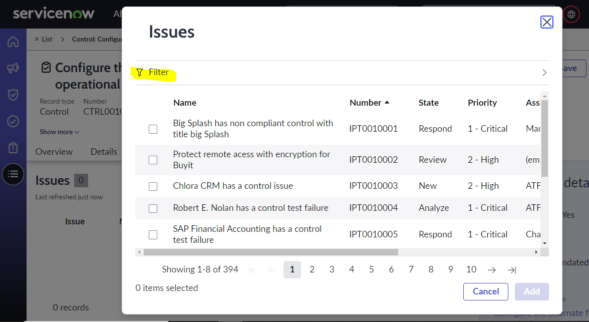 How to add filter inside a OOB modal which pops up... - ServiceNow ...