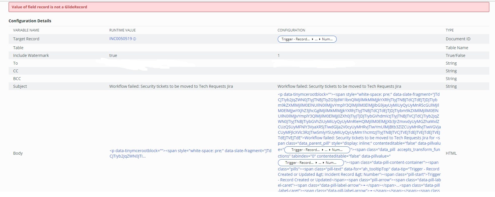 Value of field record is not a GlideRecord Error - ServiceNow Community