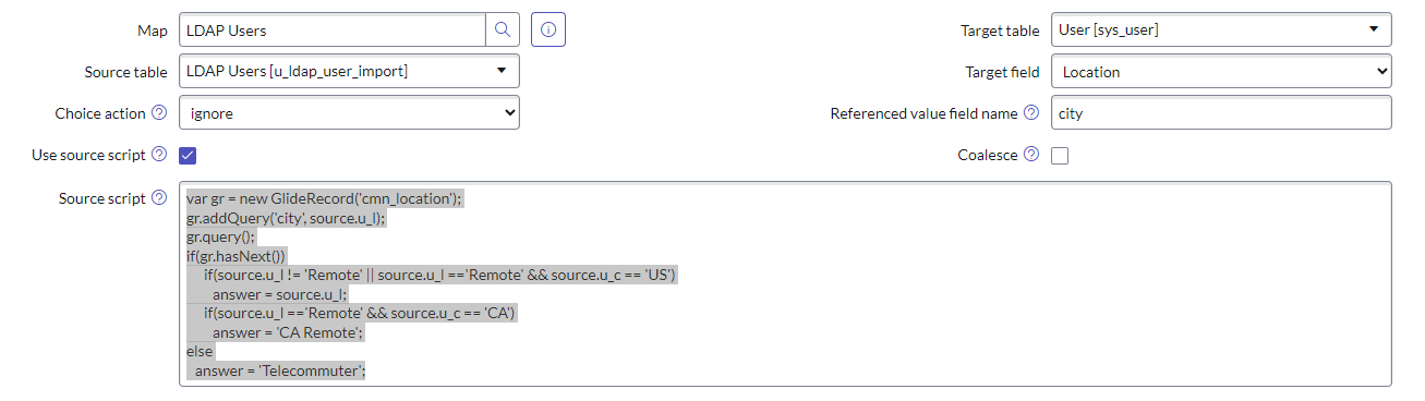 LDAP Transform map script Issue - ServiceNow Community