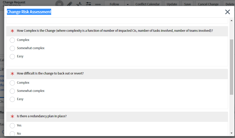 Solved: Change Risk Assessment setup - ServiceNow Community