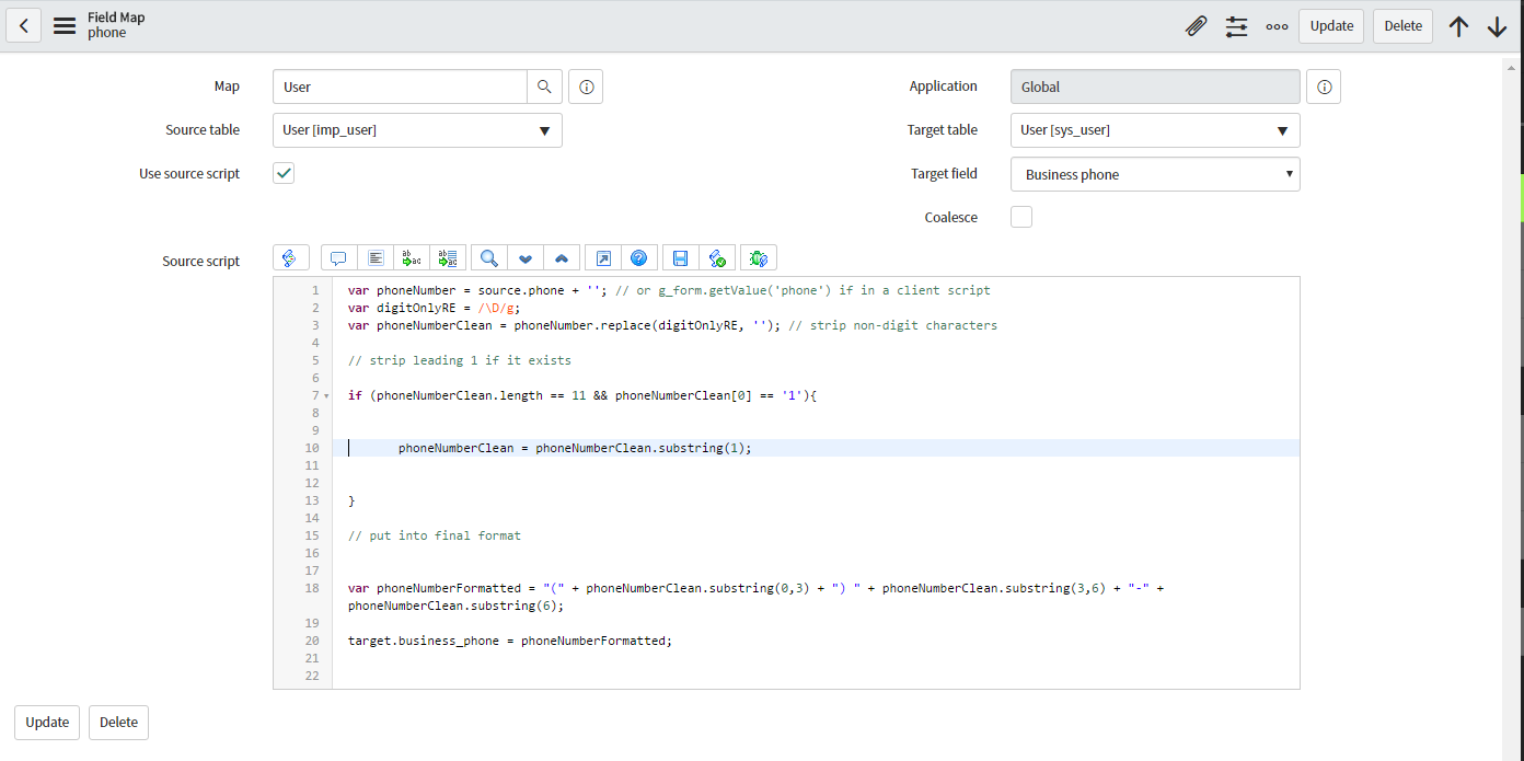 Solved: Mask Phone Number Field in Transform Map - ServiceNow Community