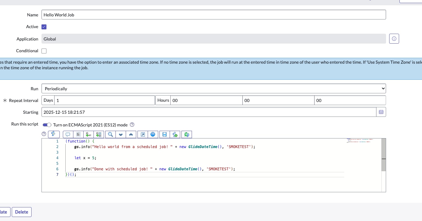 "let" keyword causes scheduled job not to run? - ServiceNow Community