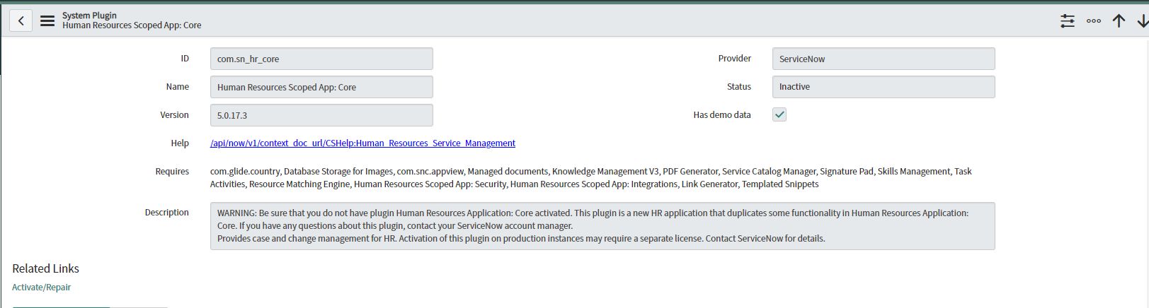 Solved: Re: Install Human Resources Application: Core plug... - ServiceNow Community