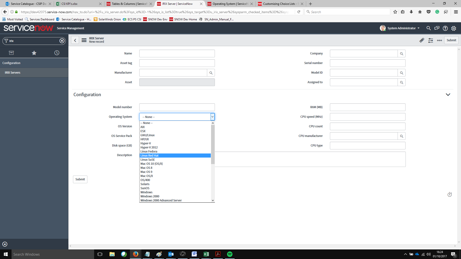Change dropdown options OS column - ServiceNow Community