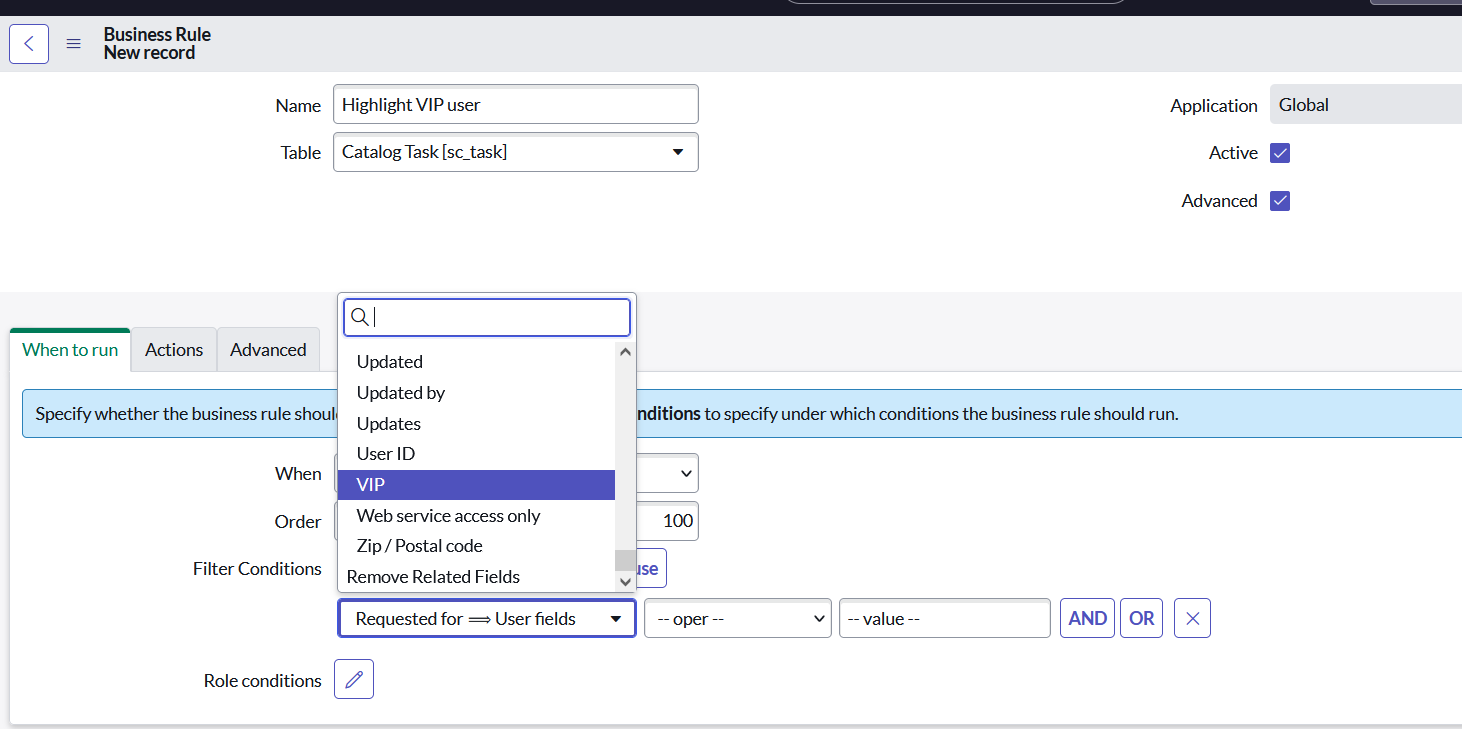 Solved: How to highlight vip user in catalog task - ServiceNow Community