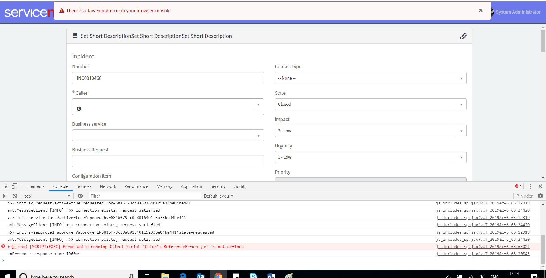Solved: 'There is a JavaScript error in your browser conso... - ServiceNow Community
