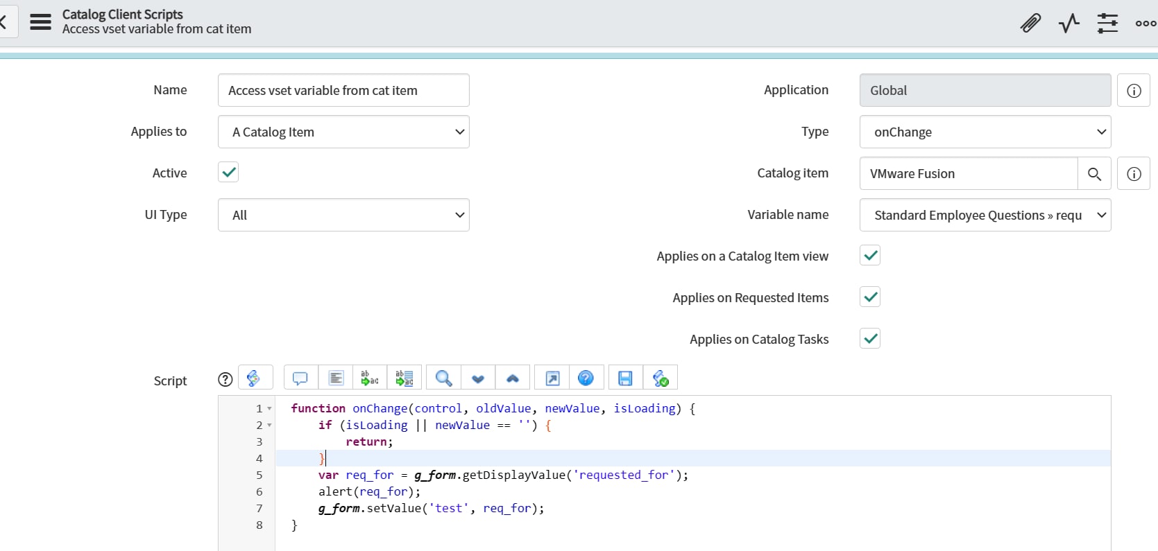 How to access variables in client script of variab... - ServiceNow ...