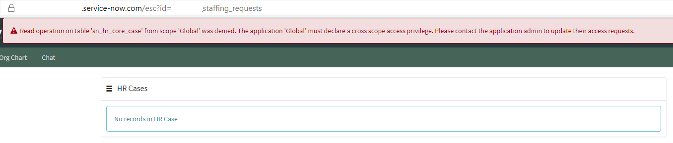 Solved: Read operation on table 'sn_hr_core_case' from sco... - ServiceNow Community
