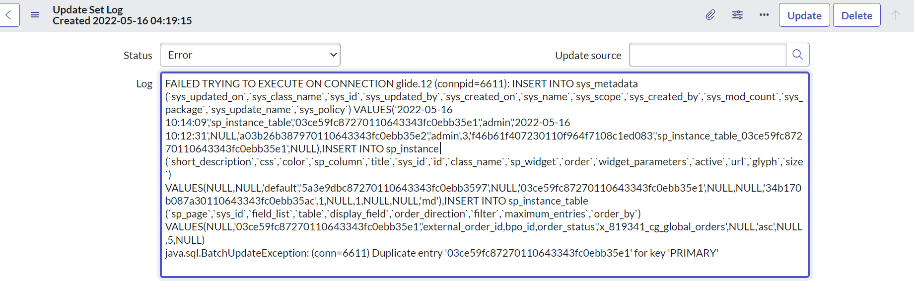 Commmitting Update set showing error - ServiceNow Community