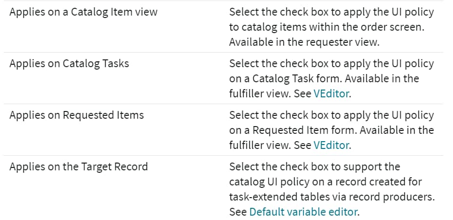 Solved: Applies on the Target Record on Catalog UI Policy? - ServiceNow Community