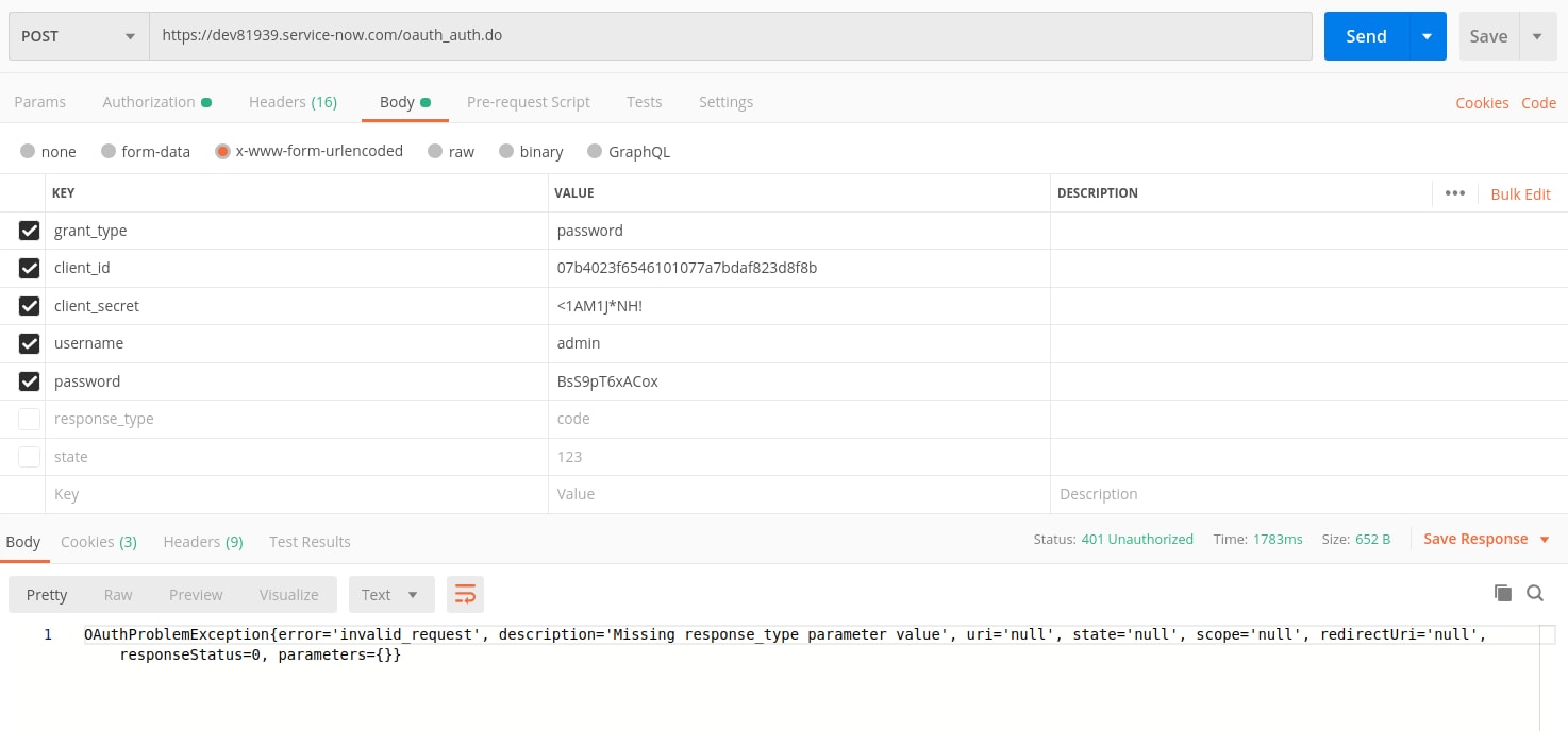 Solved Oauth 20 Error Missing Responsetype Parameter Servicenow Community