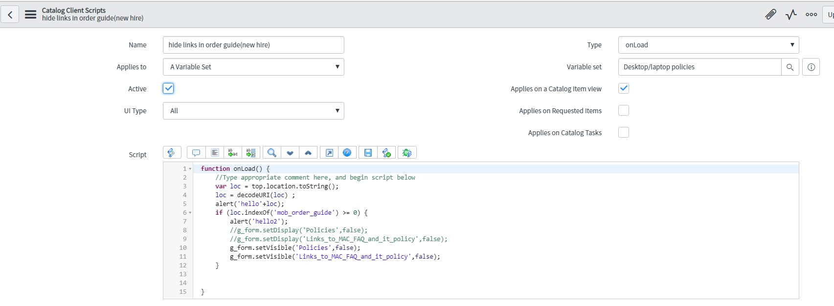 Solved: how to hide variable set - ServiceNow Community