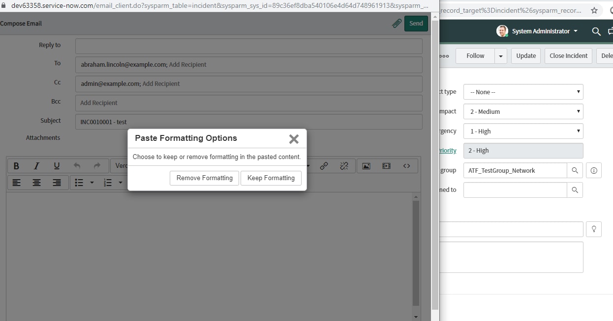 Paste formatting options popup that appears while ... - ServiceNow ...