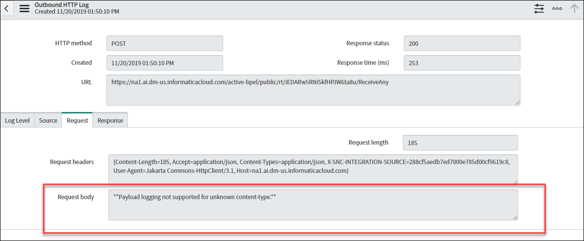 Outbound log missing request payload - ServiceNow Community