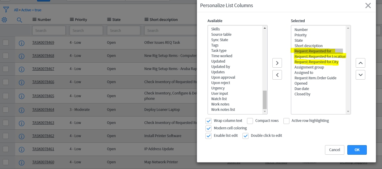 Solved Personalize List Columns Servicenow Community