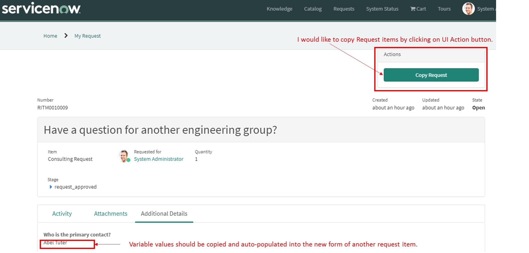 How to copy submitted Request item in Service Port... - ServiceNow ...