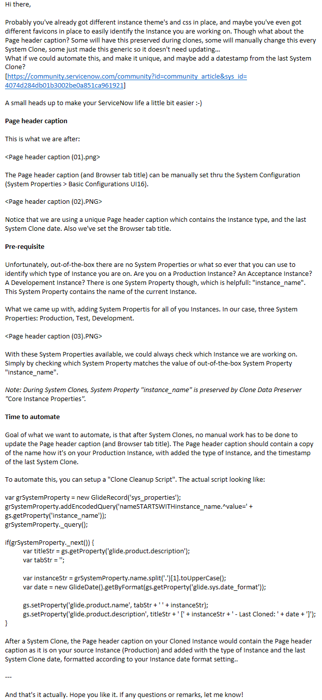 Unique Page header captions to identify your envir... - ServiceNow ...