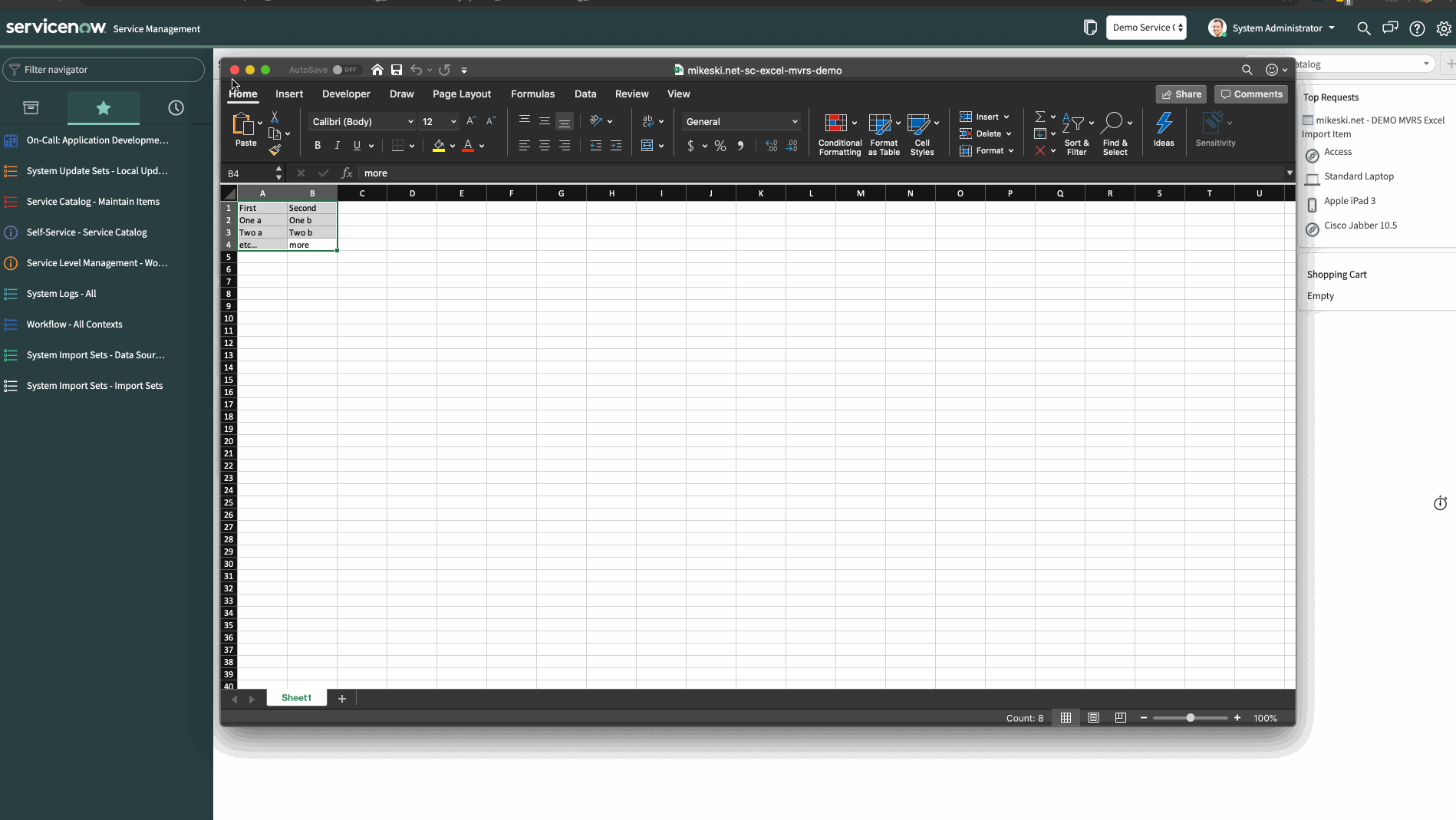 Service Catalog - Import Spreadsheet Info Multi Ro... - ServiceNow Community
