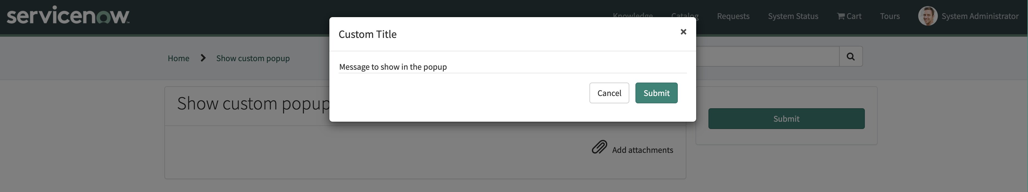 How to display custom popup while submitting a Ser... - ServiceNow ...