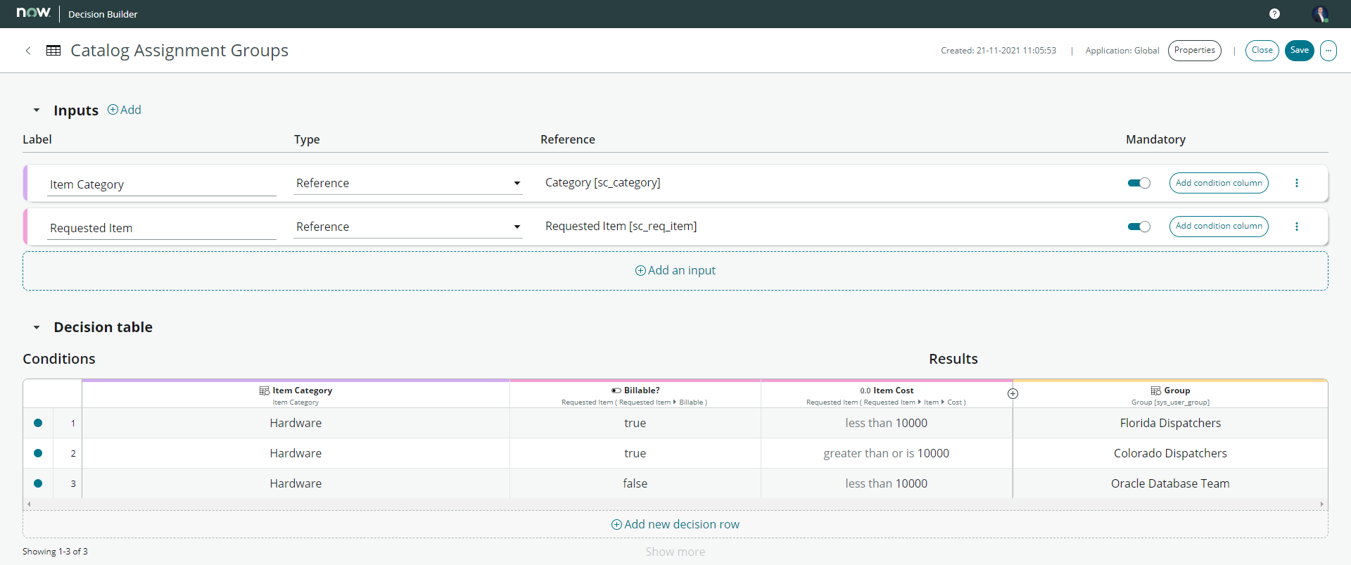 decision table servicenow