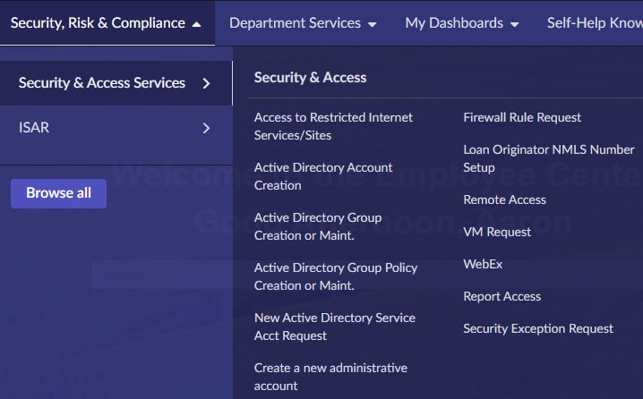 Employee Center - Restrict Access to see Mega Menu... - ServiceNow ...