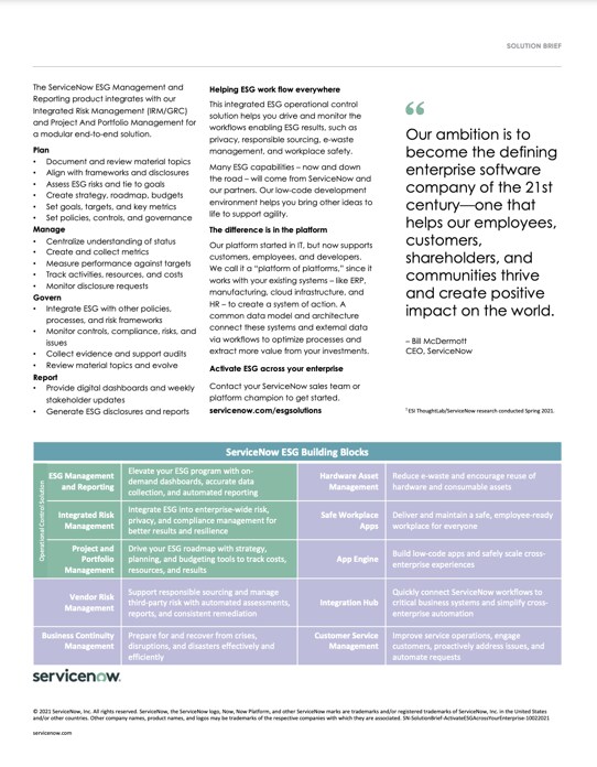 Activate ESG Across your Enterprise Solution Brief - ServiceNow Community