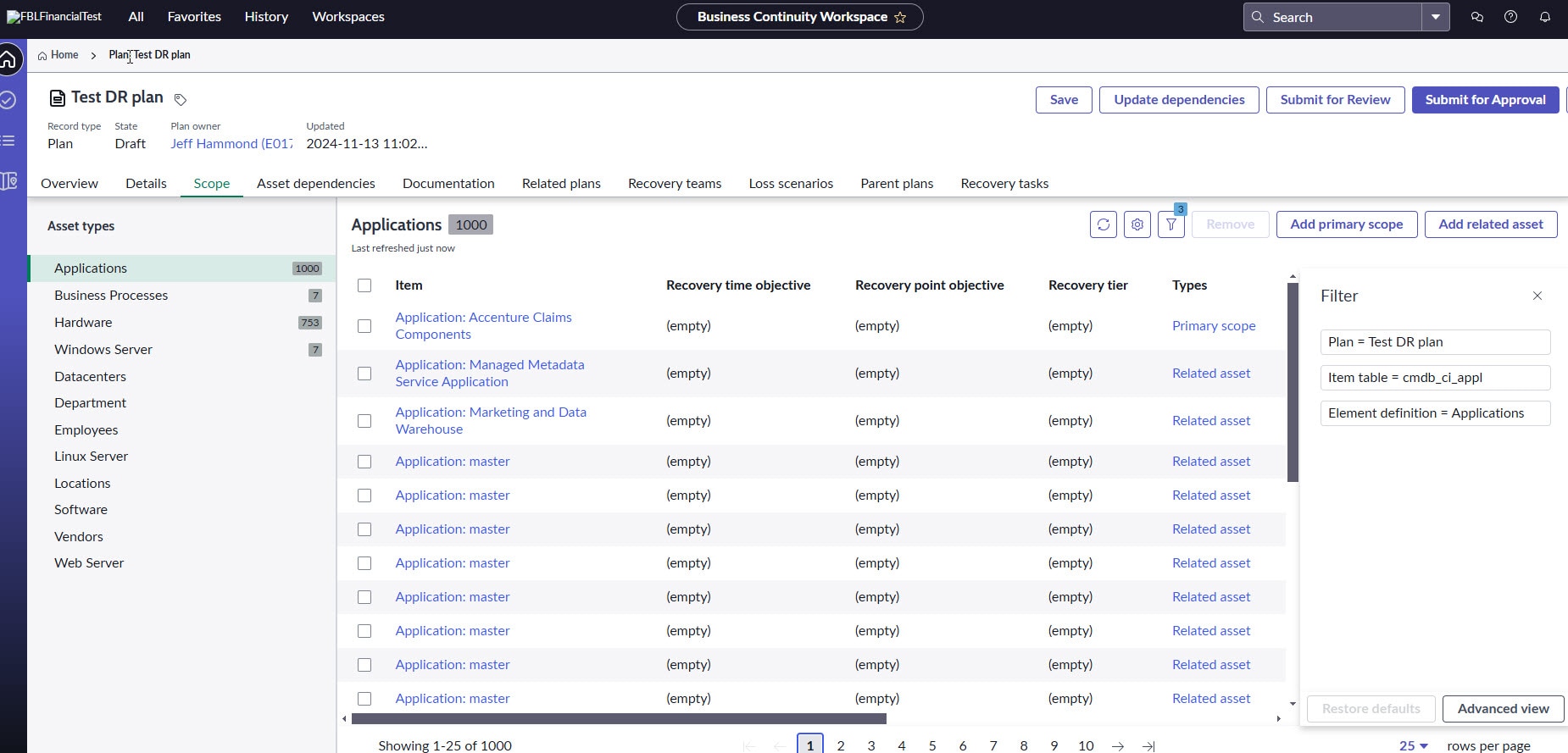 How to restrict related assets when creating a DR ... - ServiceNow ...