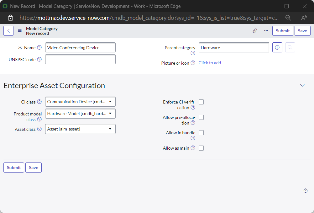 Creating a new Model Category for Video Conferenci... - ServiceNow ...