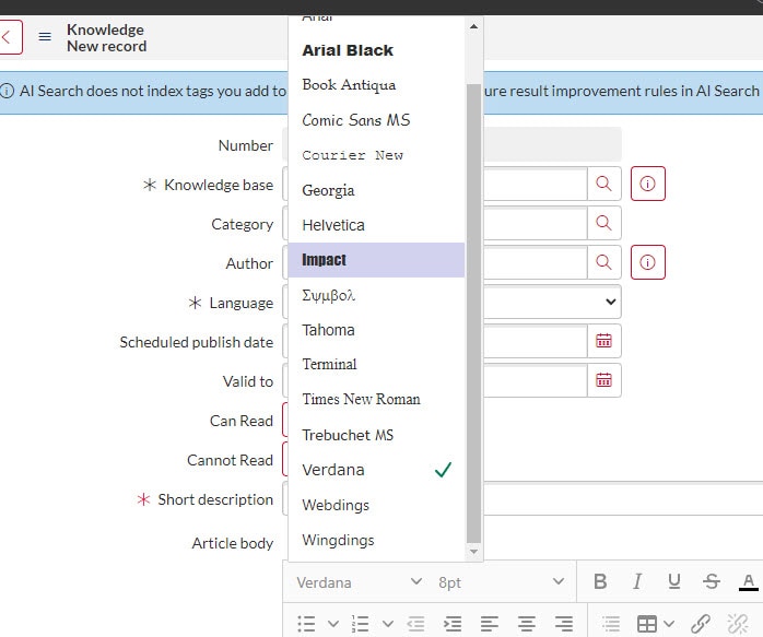 Adding Fonts to be used in Knowledge Articles - ServiceNow Community