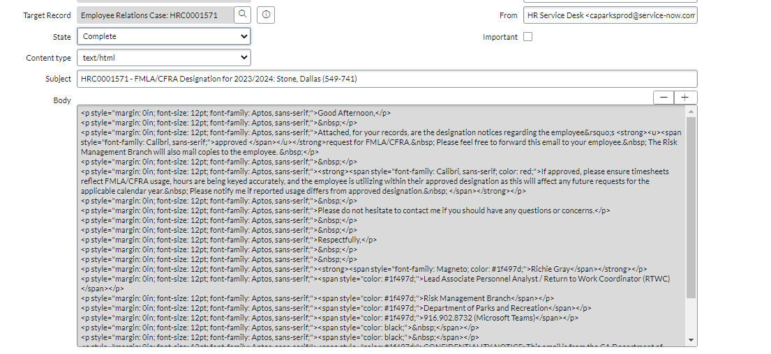 Viewing emails sent from a case using "compose ema... - ServiceNow ...
