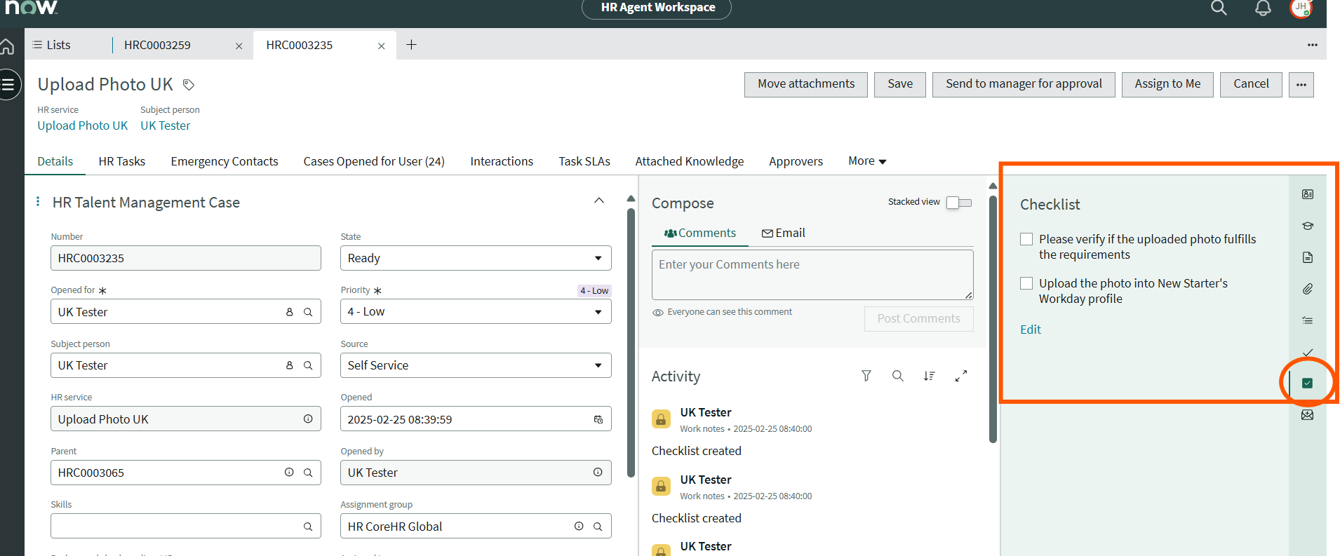 Checklist visible in HR Agent Workspace - ServiceNow Community