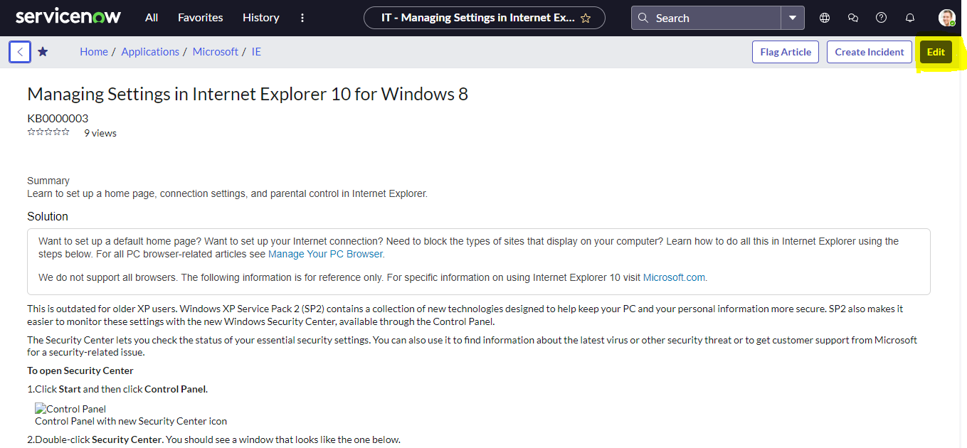 'Edit' button ui action functioning in kb view pa... - ServiceNow Community