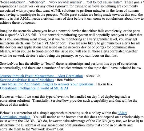 Alert Correlation: Advanced Processing Example - ServiceNow Community