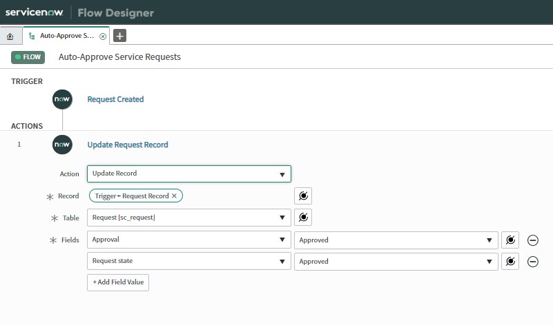 Solved: How do I auto approve a request in Flow Designer? - ServiceNow Community
