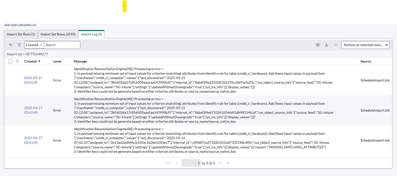 Getting error logs in Intune Import Schedule - ServiceNow Community