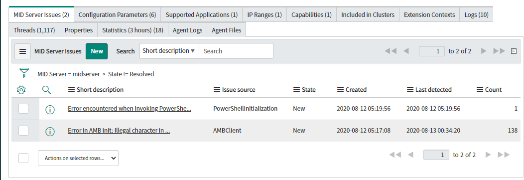 MID Server currently has 2 unresolved issue(s) - ServiceNow Community