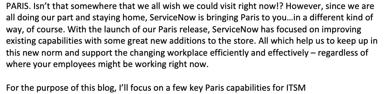 What’s new for ITSM in the Paris release. - ServiceNow Community