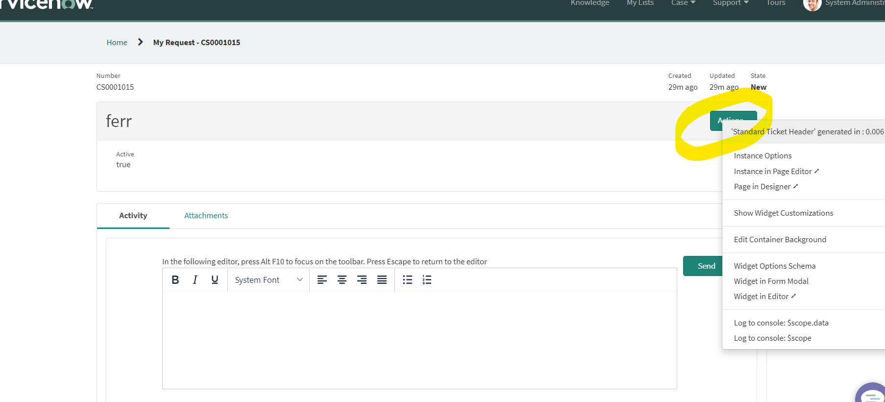 How to add action button Standard Ticket Header vi... - ServiceNow ...