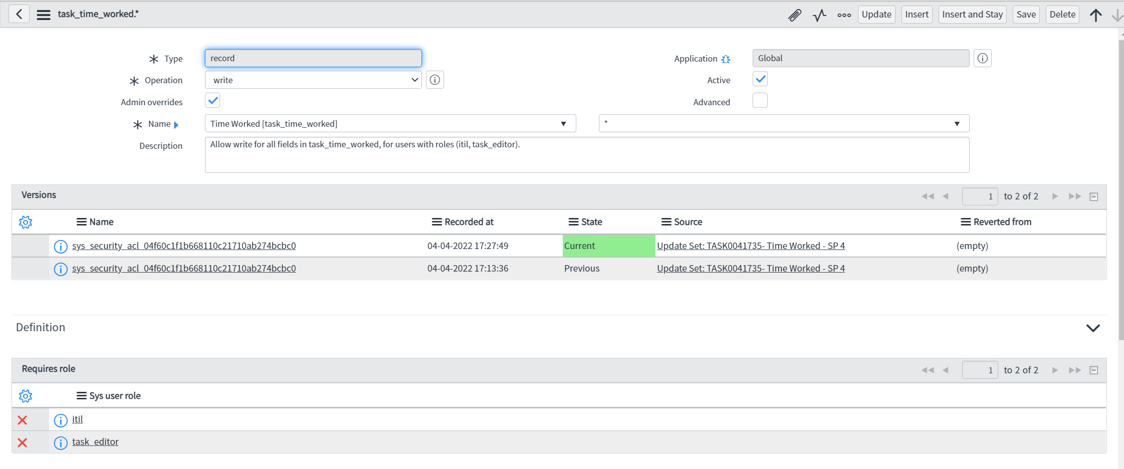 How to configure ACL for Time Worked related list ... - ServiceNow ...