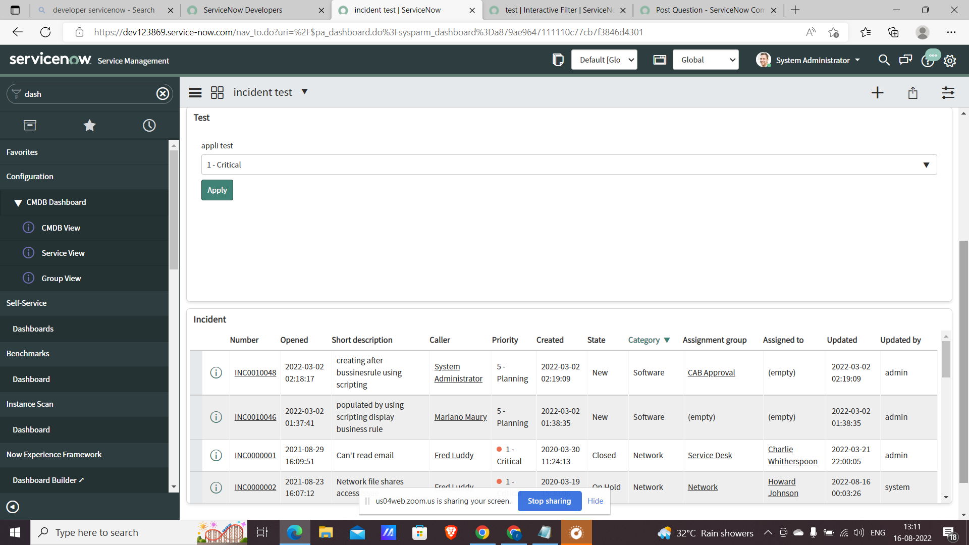 Solved: Interactive filter is not working as expected? - ServiceNow Community